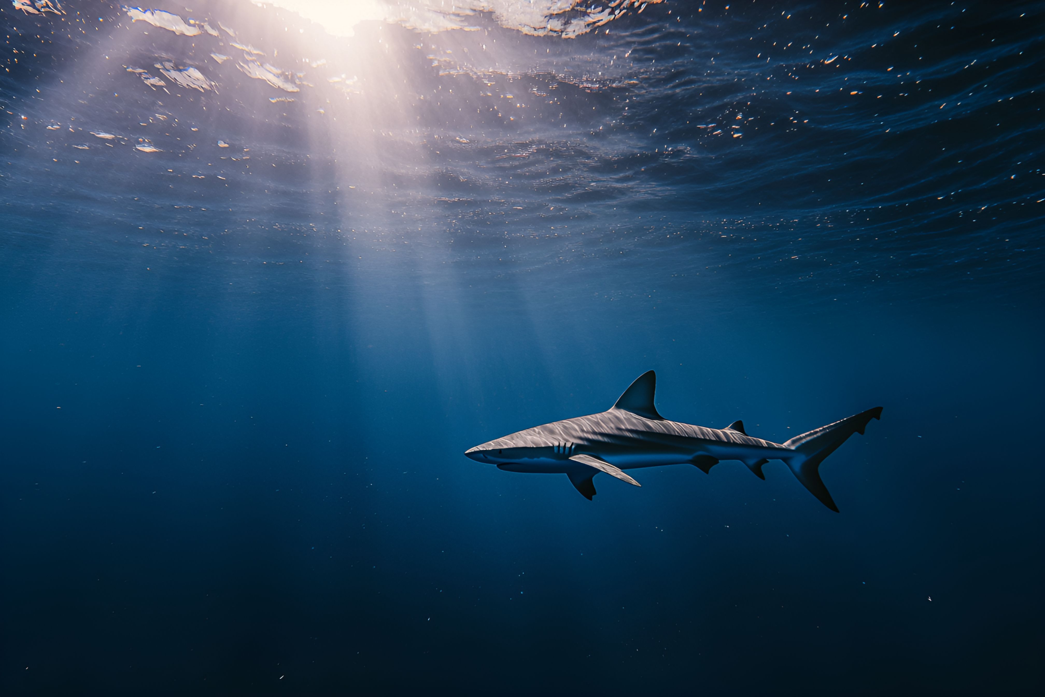 Lone Shark in Sunlit Ocean Photo on Lummi