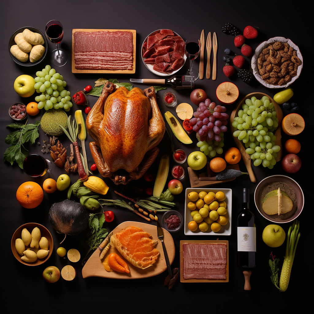 Lavish Banquet Feast with Roasted Turkey and Array of Gourmet Foods ...