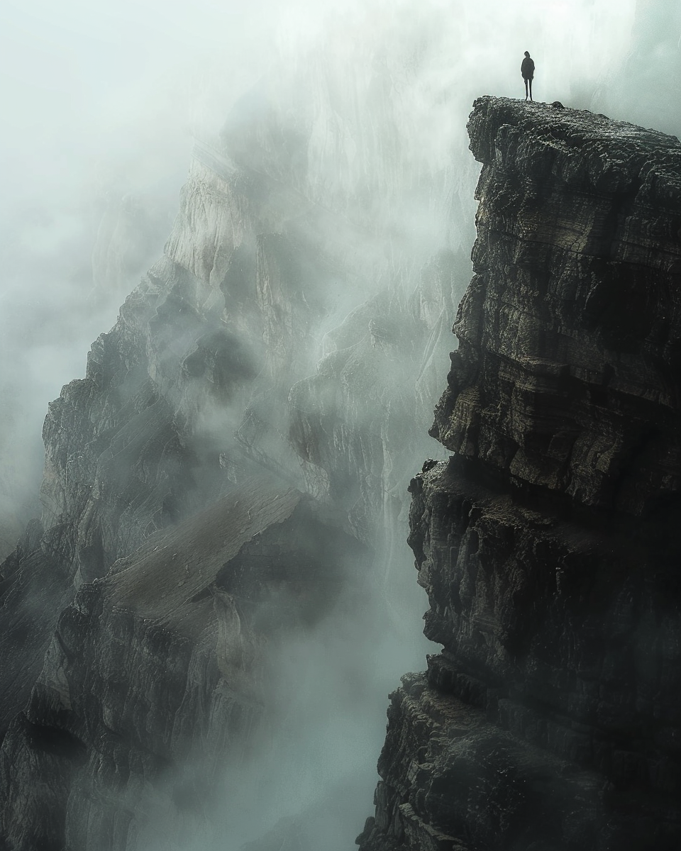 Contemplative Figure on Misty Cliff Photo on Lummi