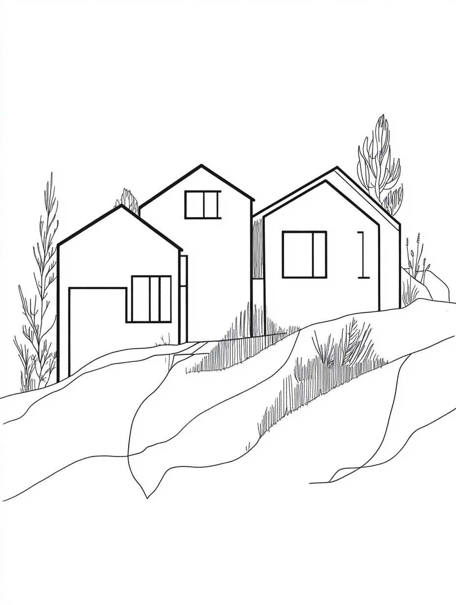 Minimalist Line Drawing of Modern Houses Illustration on Lummi