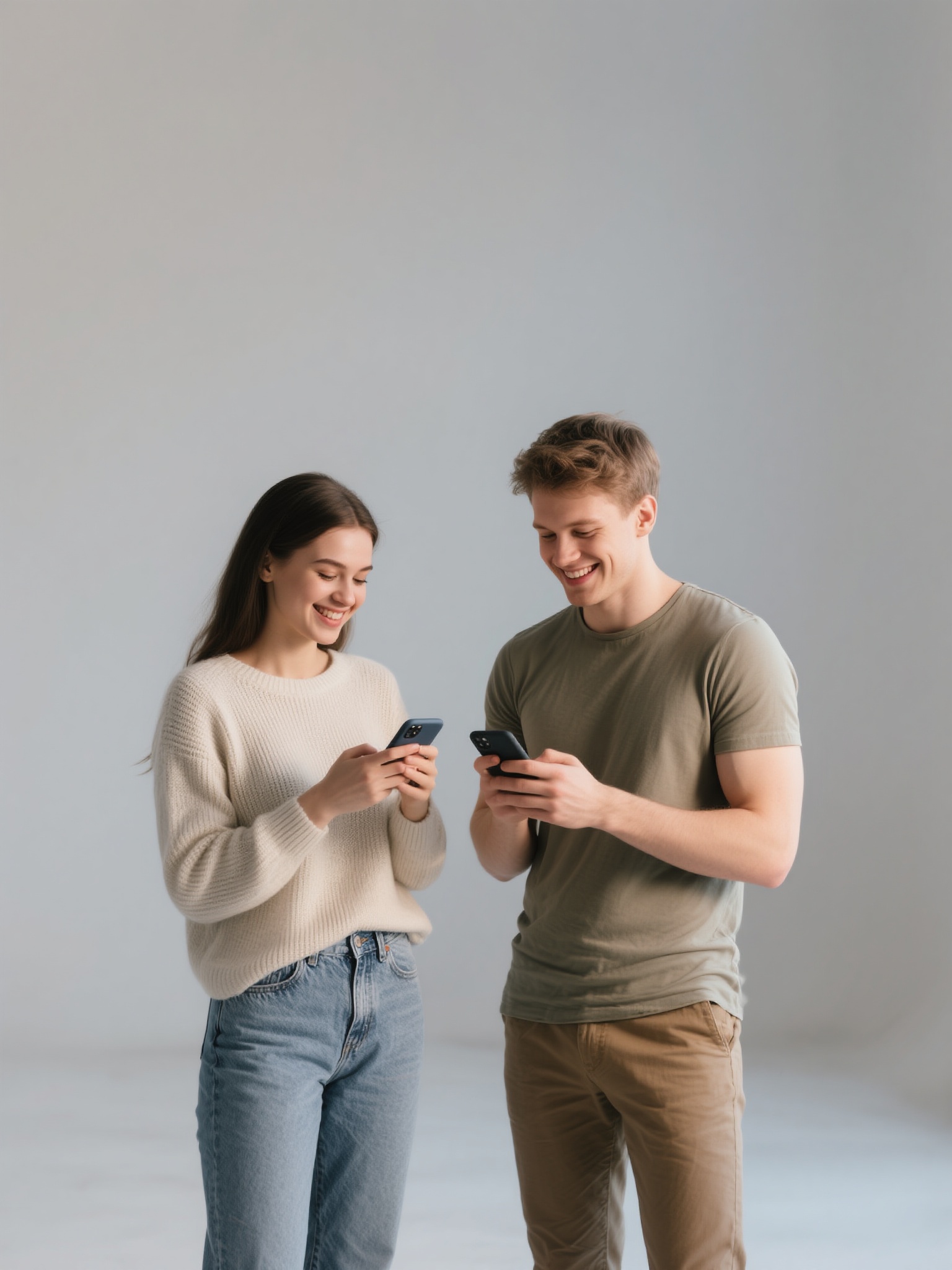 Smiling Duo with Phones Photo on Lummi