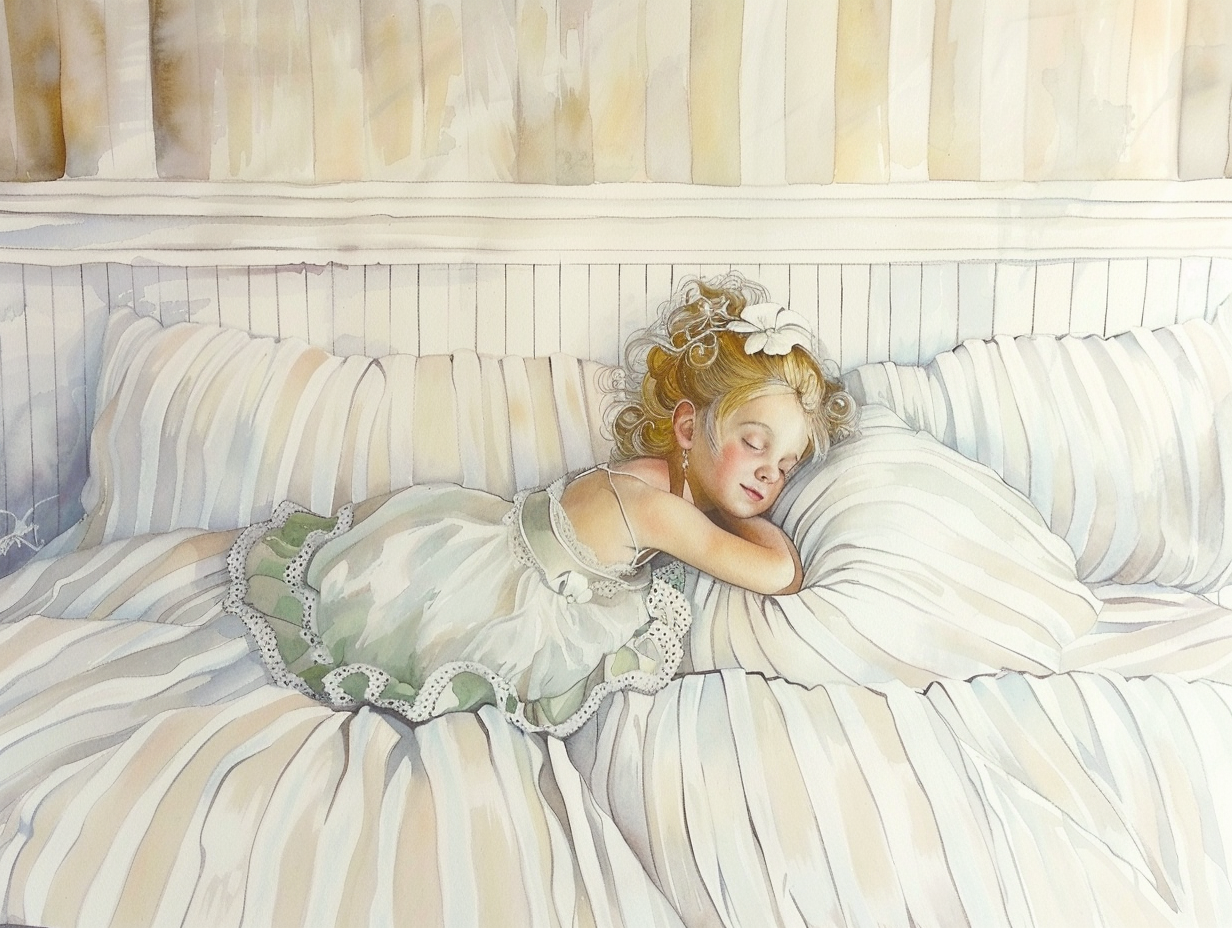 Dreamy Watercolor of Sleeping Girl Illustration on Lummi