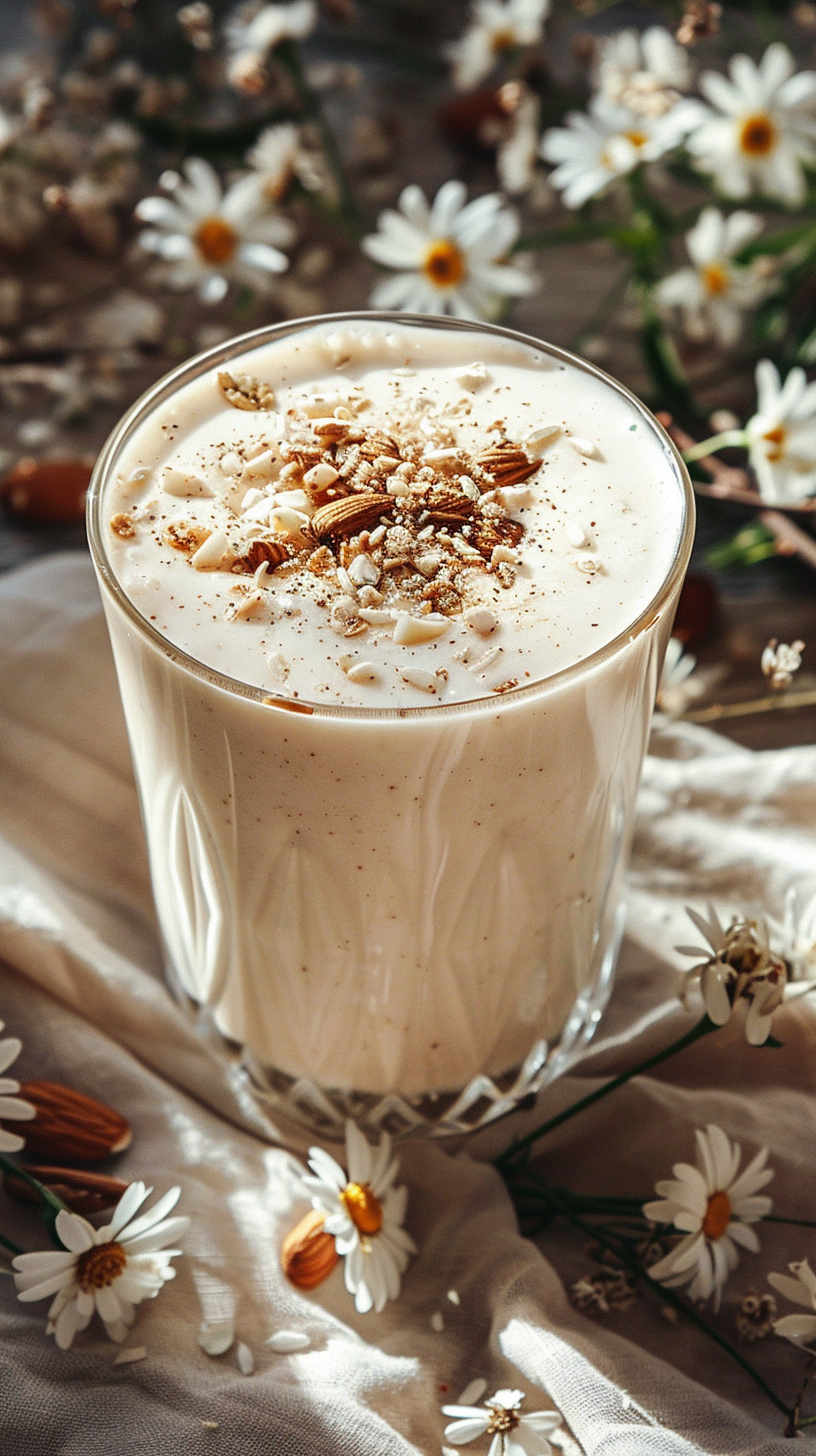 Creamy Beverage with Nut Garnish Photo on Lummi