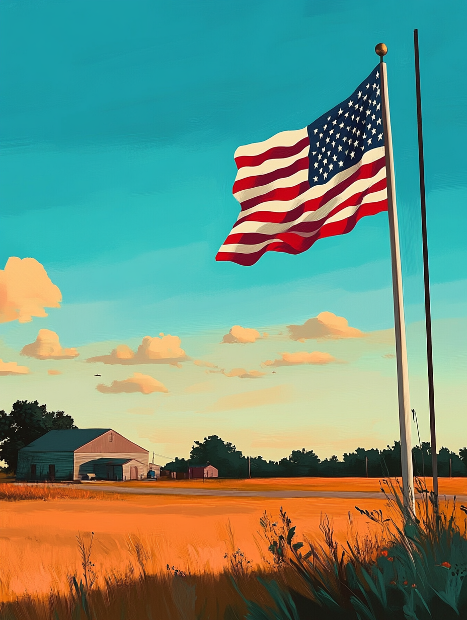 Lummi Illustration - American Flag in Countryside