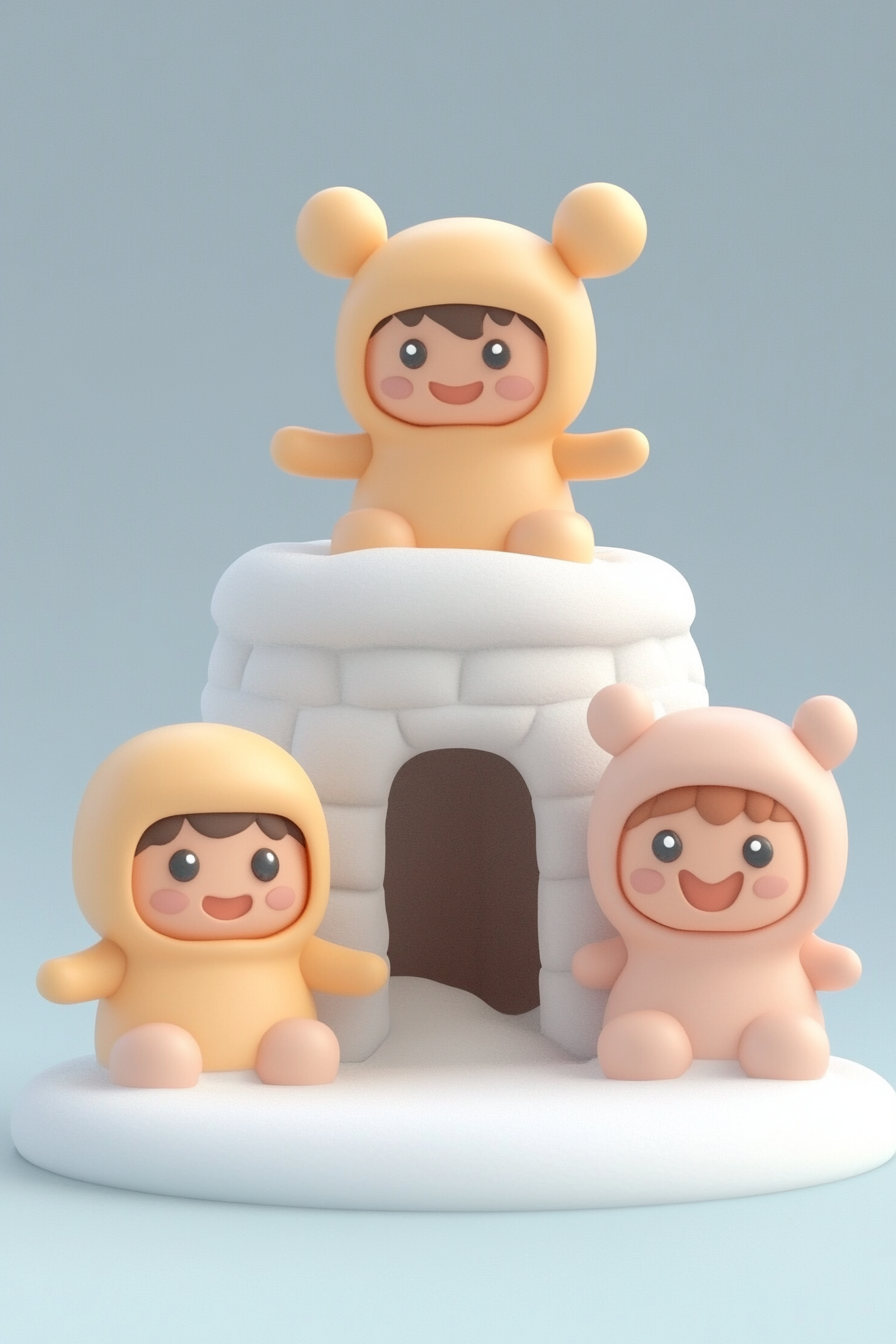Cartoon Characters with Igloo 3D Image on Lummi