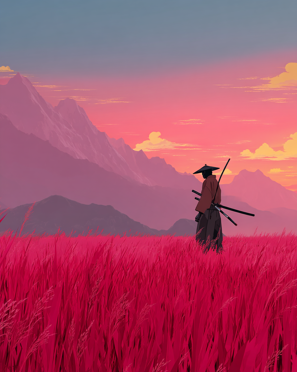Samurai in Crimson Field Illustration on Lummi