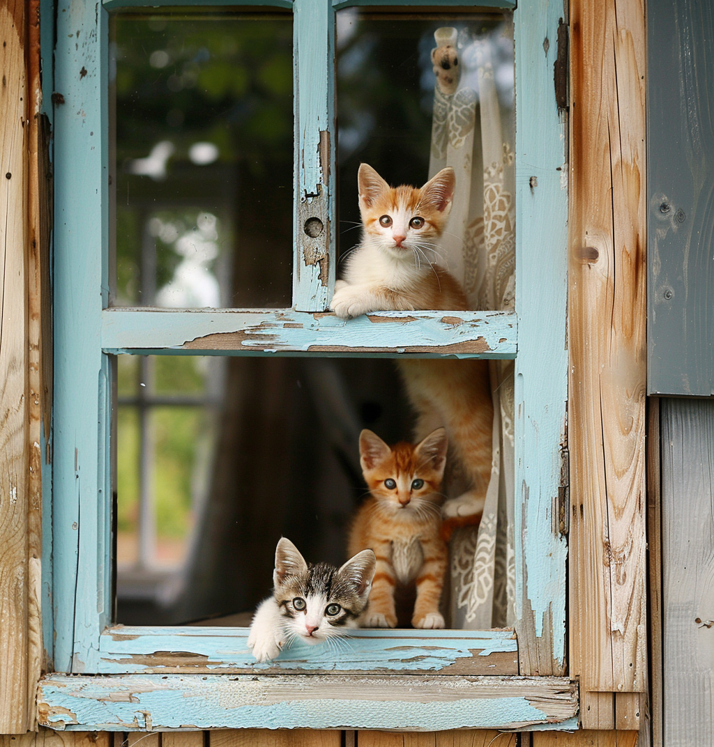 Kittens in Rustic Window Photo on Lummi
