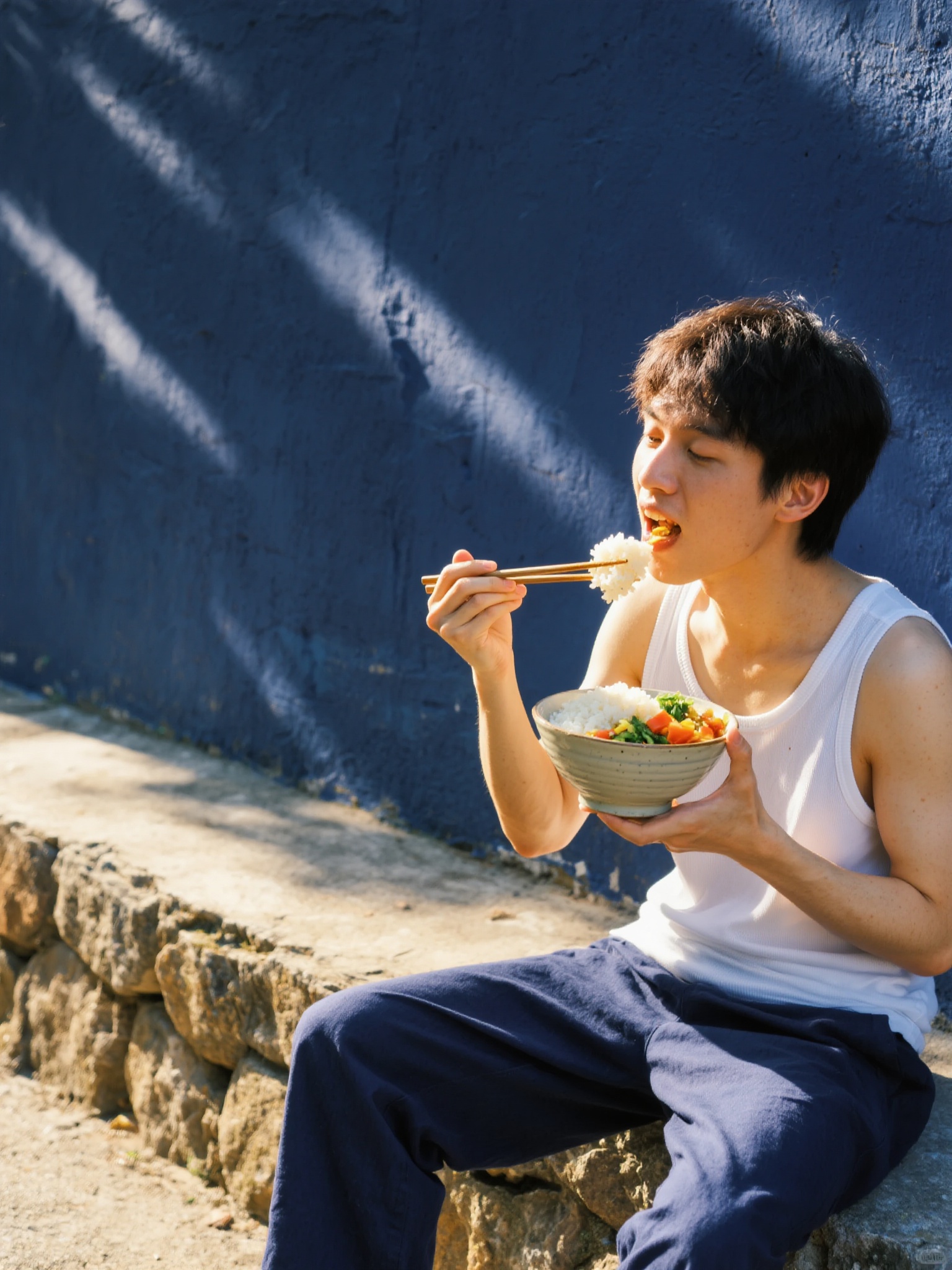 Man Eating Outdoors Photo on Lummi
