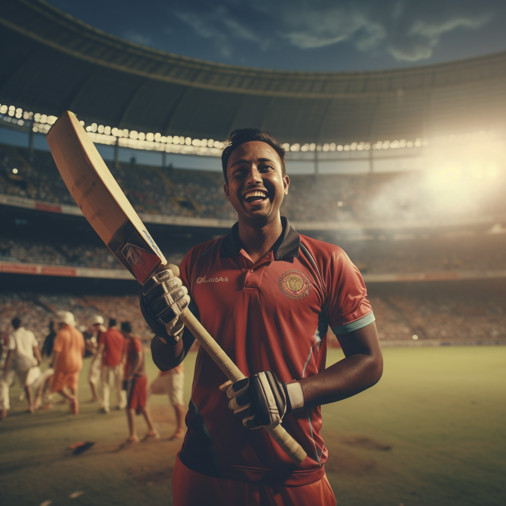 Triumphant Cricketer Celebrating on Field Photo on Lummi