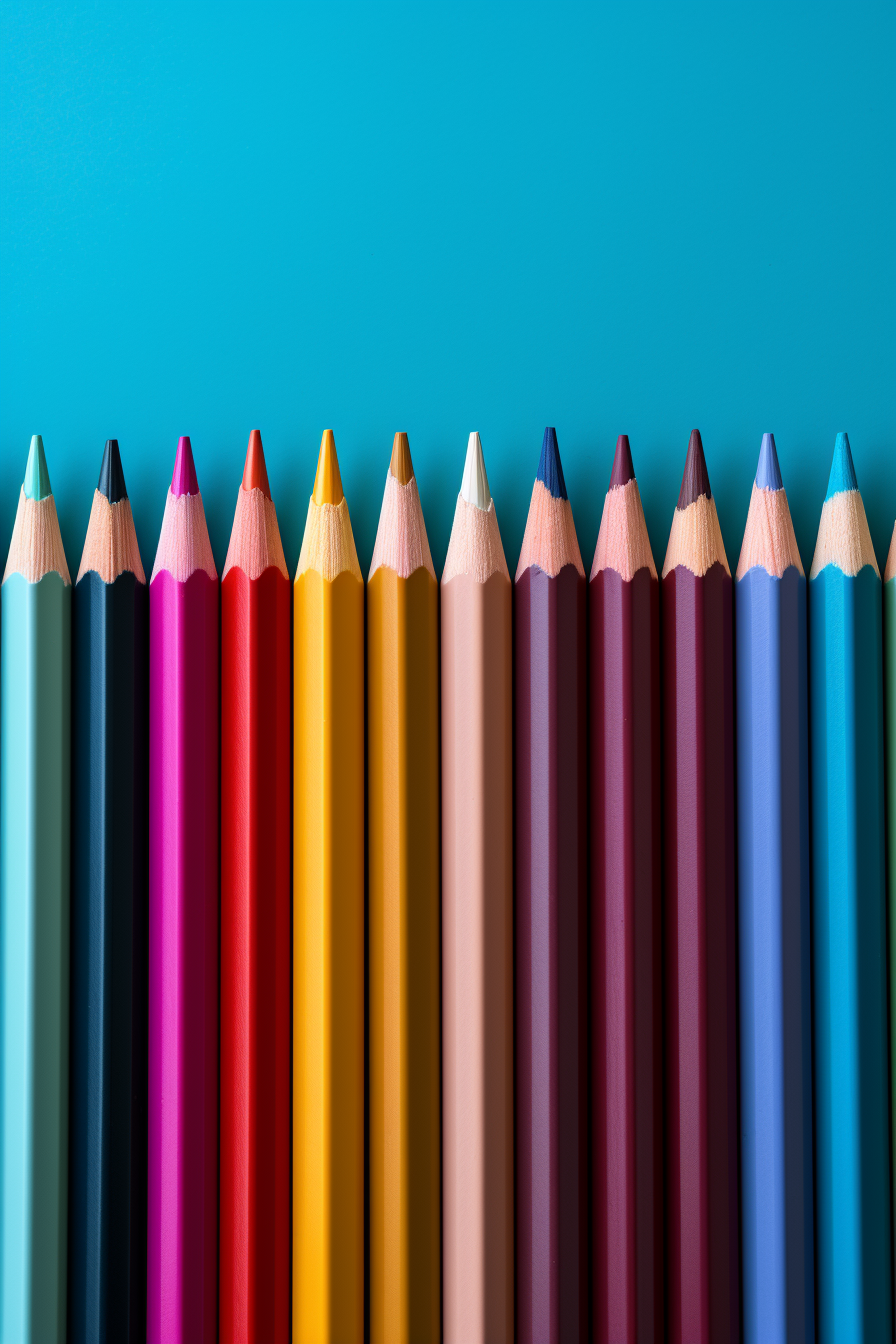 Spectrum of Precision: Sharpened Colored Pencils on Teal Photo on Lummi