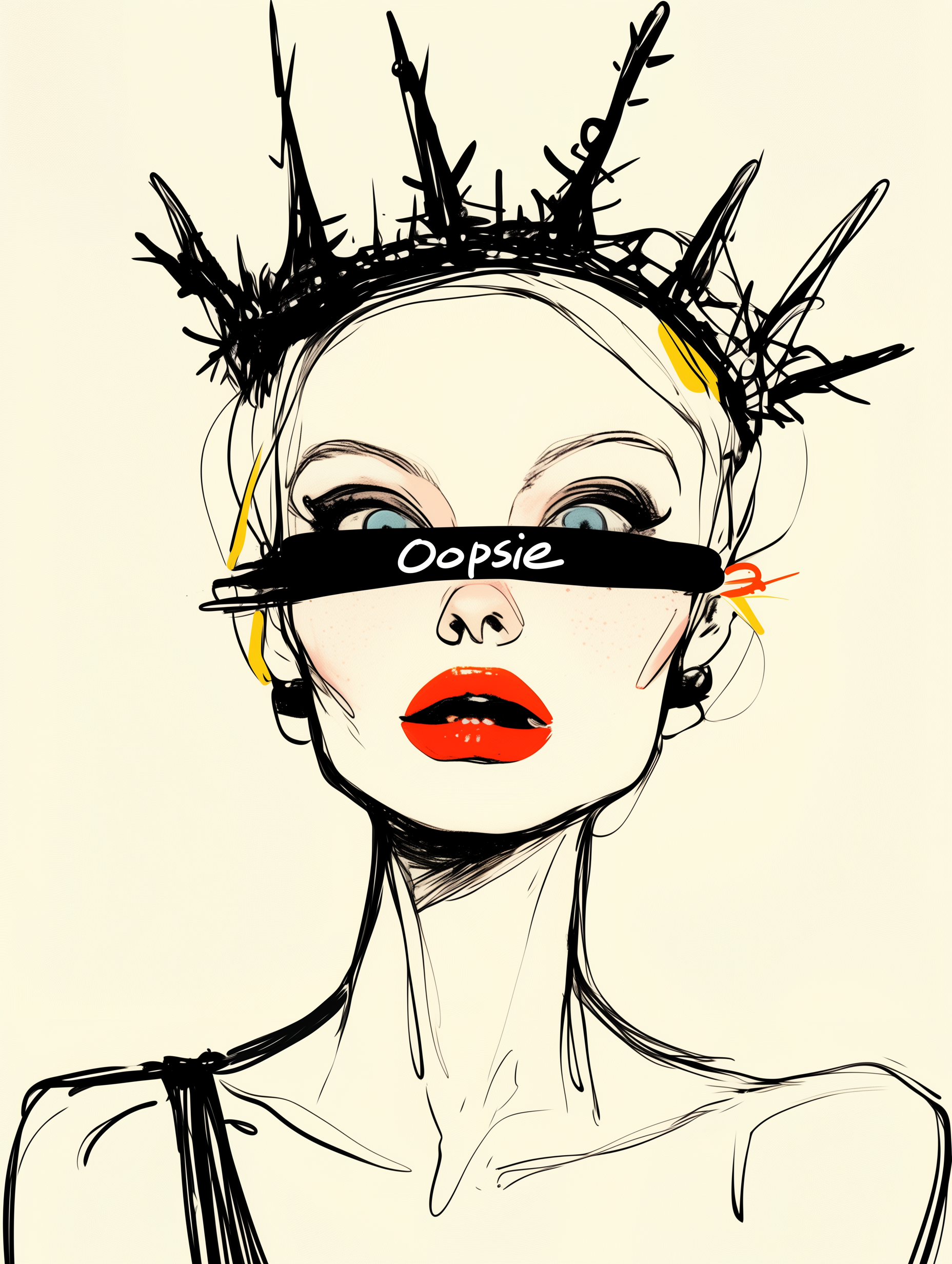 Artistic Human Portrait with Spiky Crown Illustration on Lummi