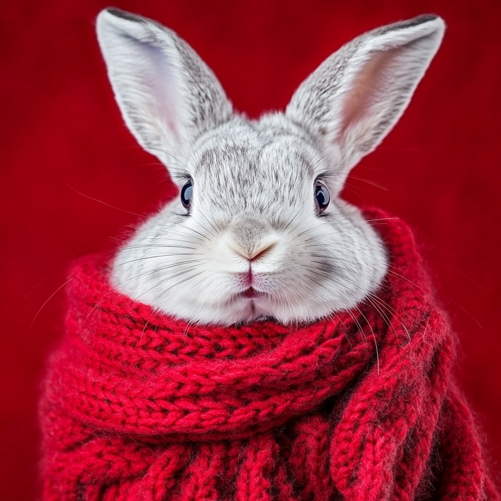Cozy Rabbit in Red Scarf Photo on Lummi