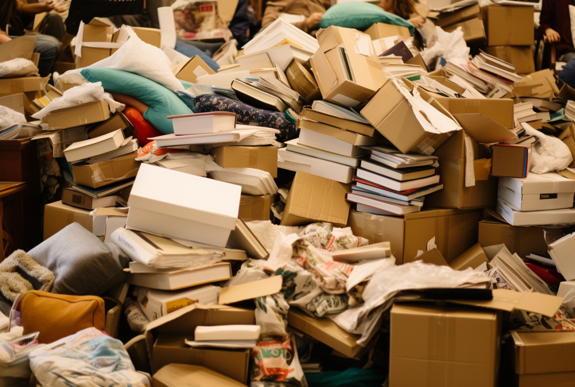 Cluttered Room with Boxes and Books Photo on Lummi