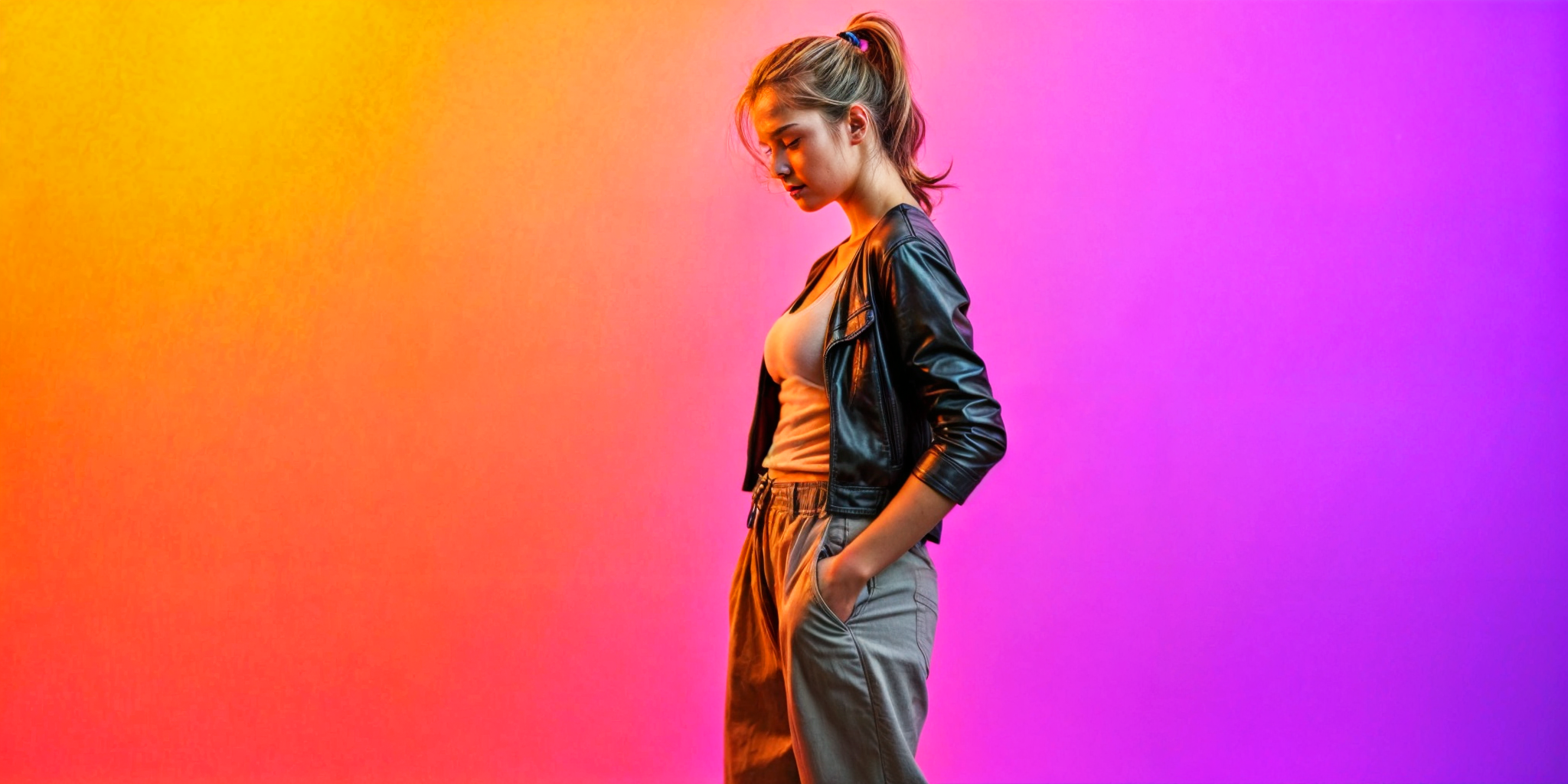 Stylish Woman Against Gradient Background Photo on Lummi