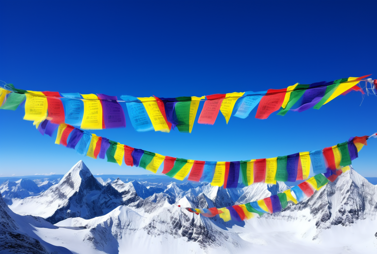 Tibetan Prayer Flags against Himalayan Peaks Photo on Lummi