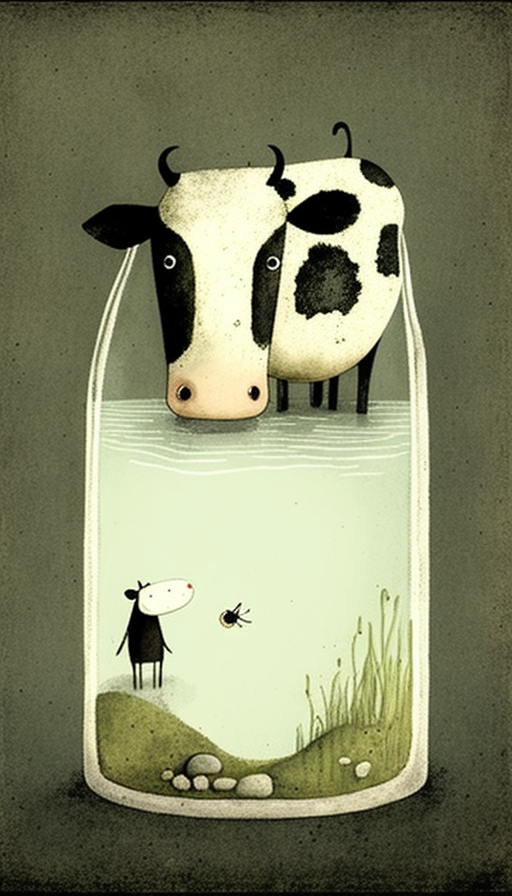 Surreal Glass Jar with Cows and Fish Illustration on Lummi