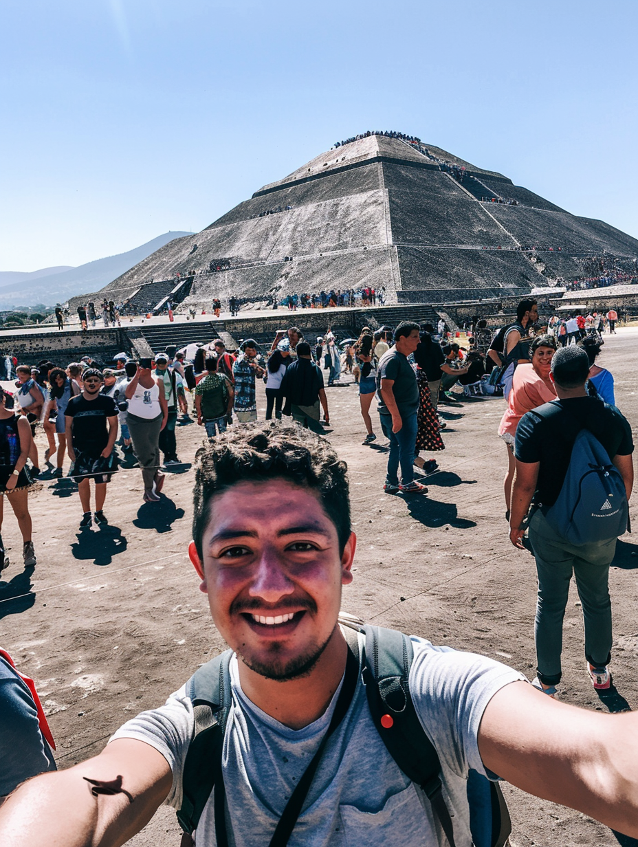 Smiling Man Taking Selfie at Ancient Pyramid Photo on Lummi