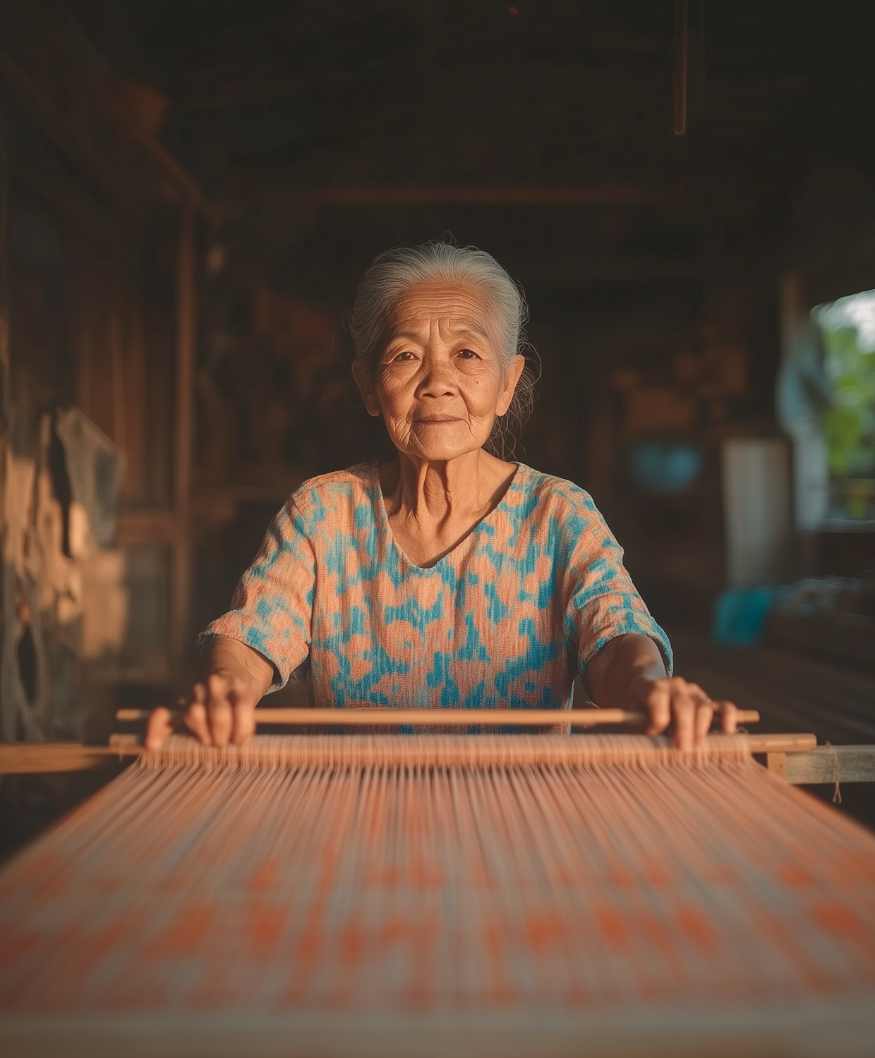 Lummi Photo - Elderly Woman Weaving at a Loom