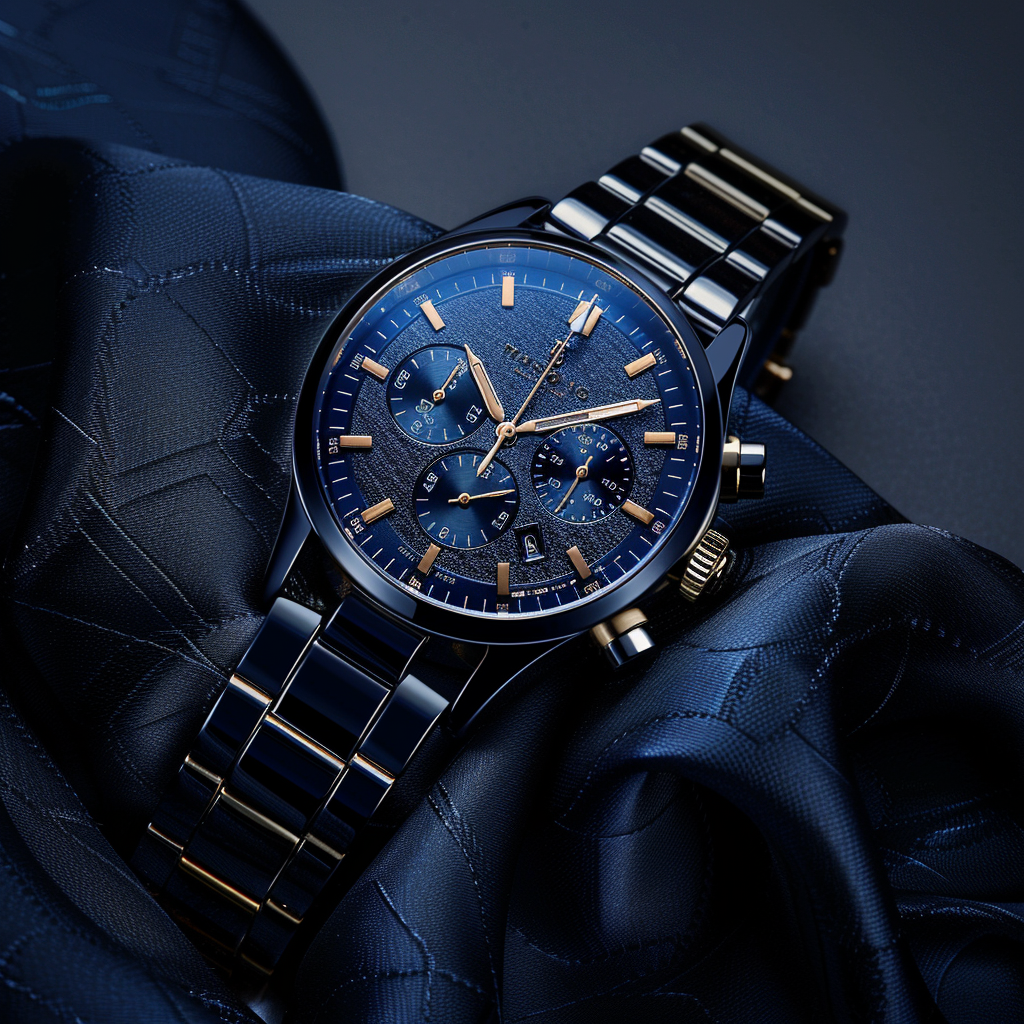 Elegant Blue and Gold Wristwatch Photo on Lummi
