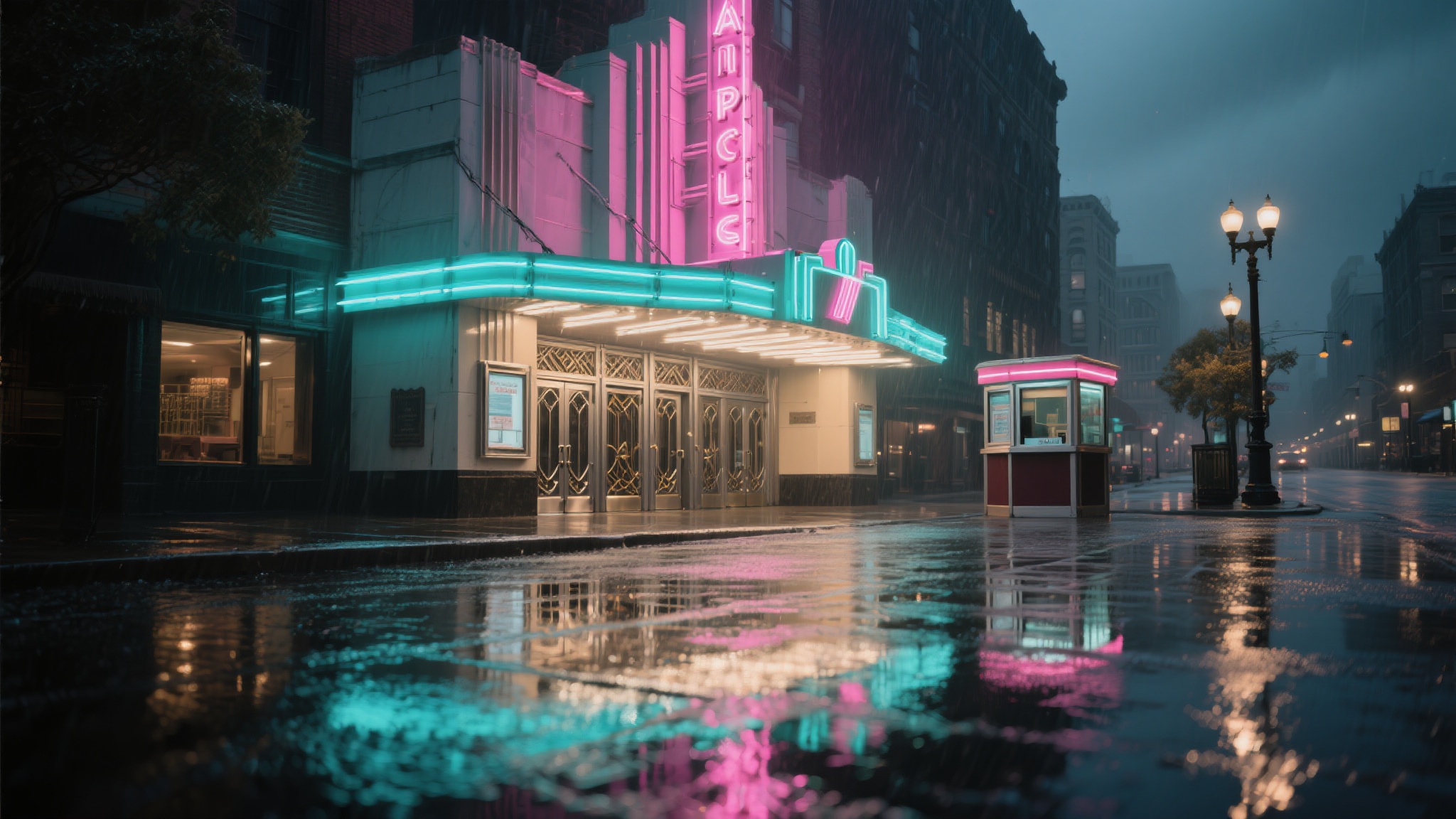Neon Theater at Night Photo on Lummi