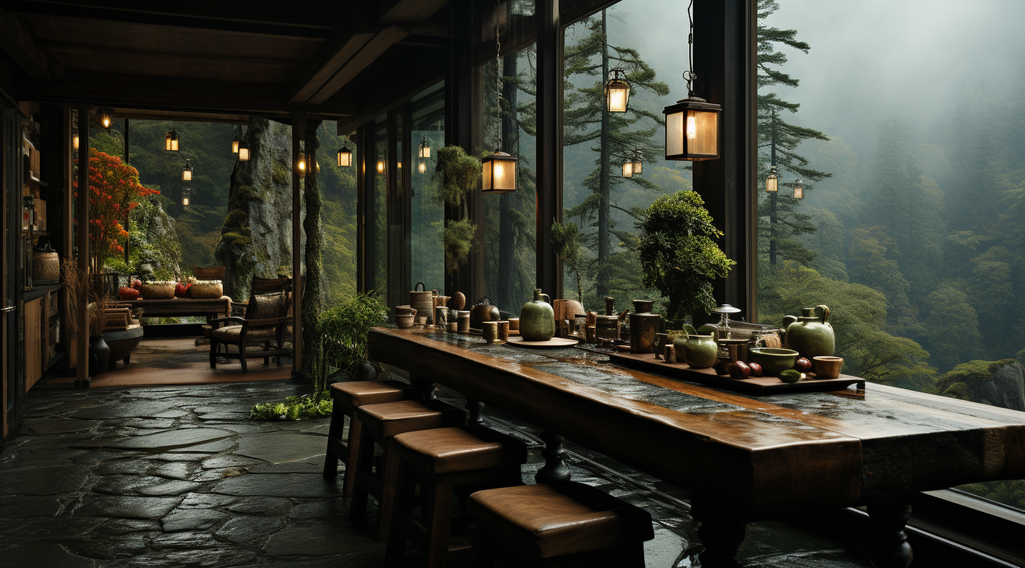 Rustic Forest View Dining Room Photo on Lummi