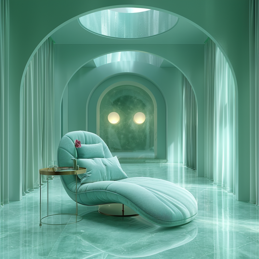 Serene Turquoise Chaise Lounge in Modern Interior Photo on Lummi