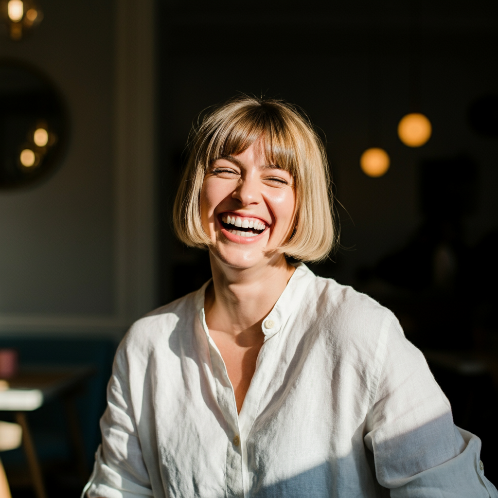 Smiling Woman with Blonde Bob Photo on Lummi