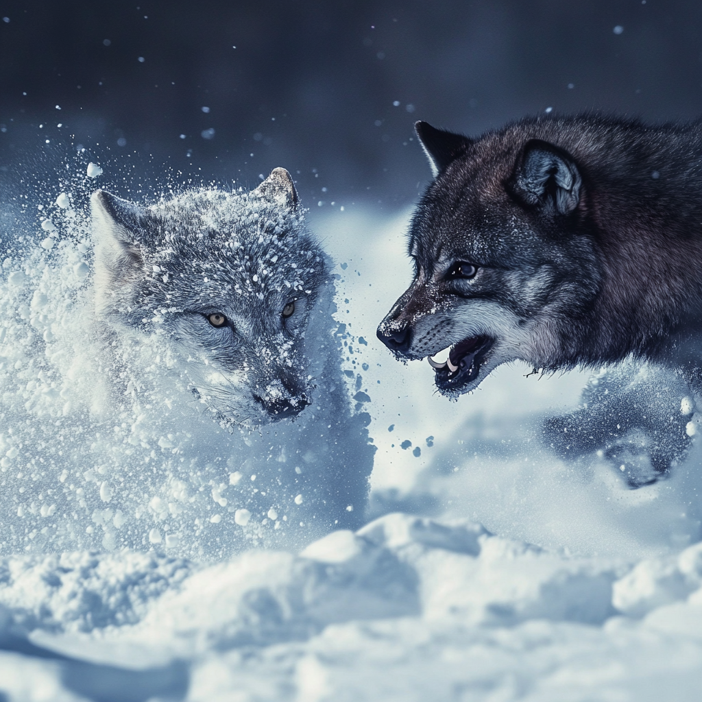 Lummi Photo - Wolves in Snowy Interaction