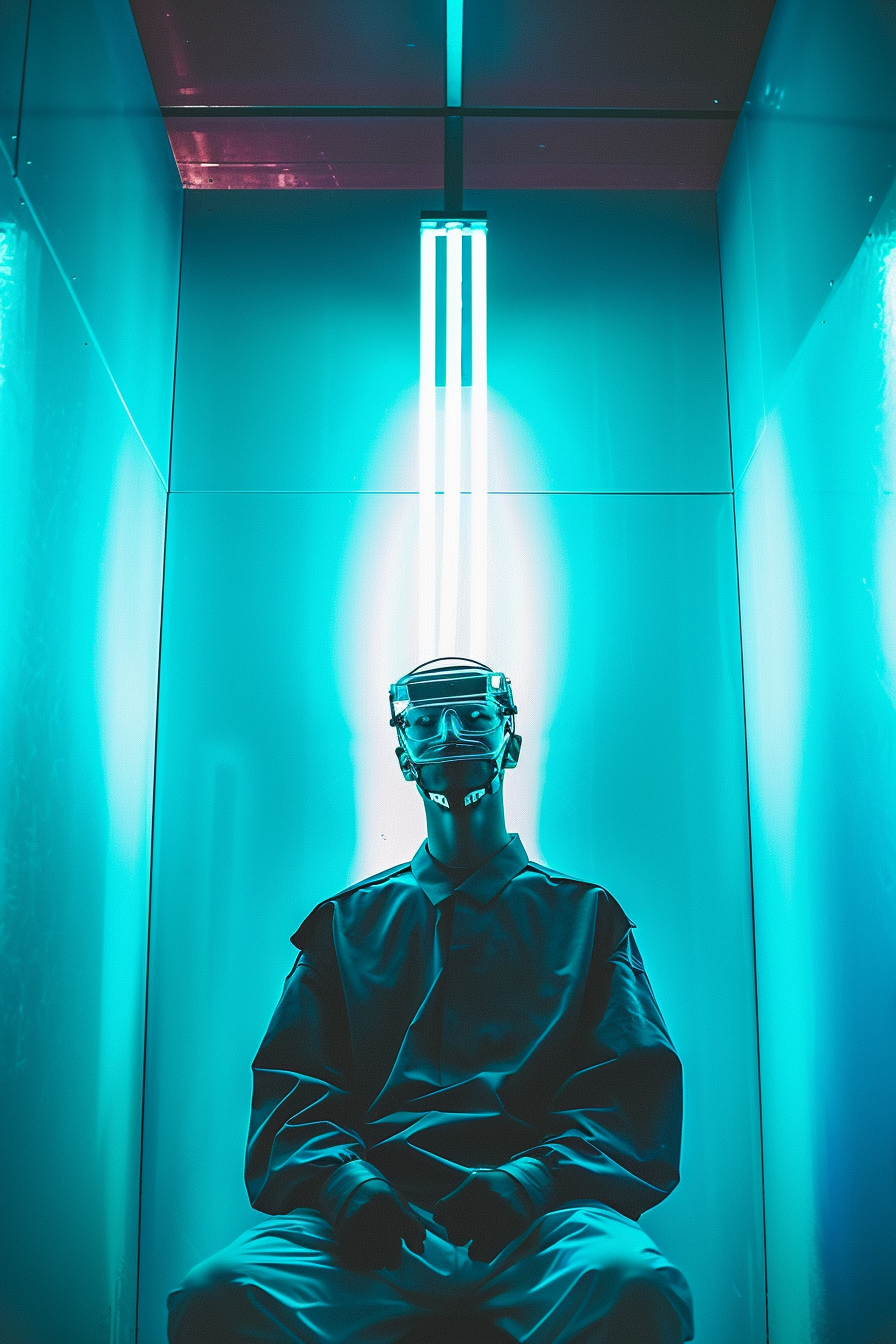 Meditative Pose in Cyberpunk Setting Photo on Lummi