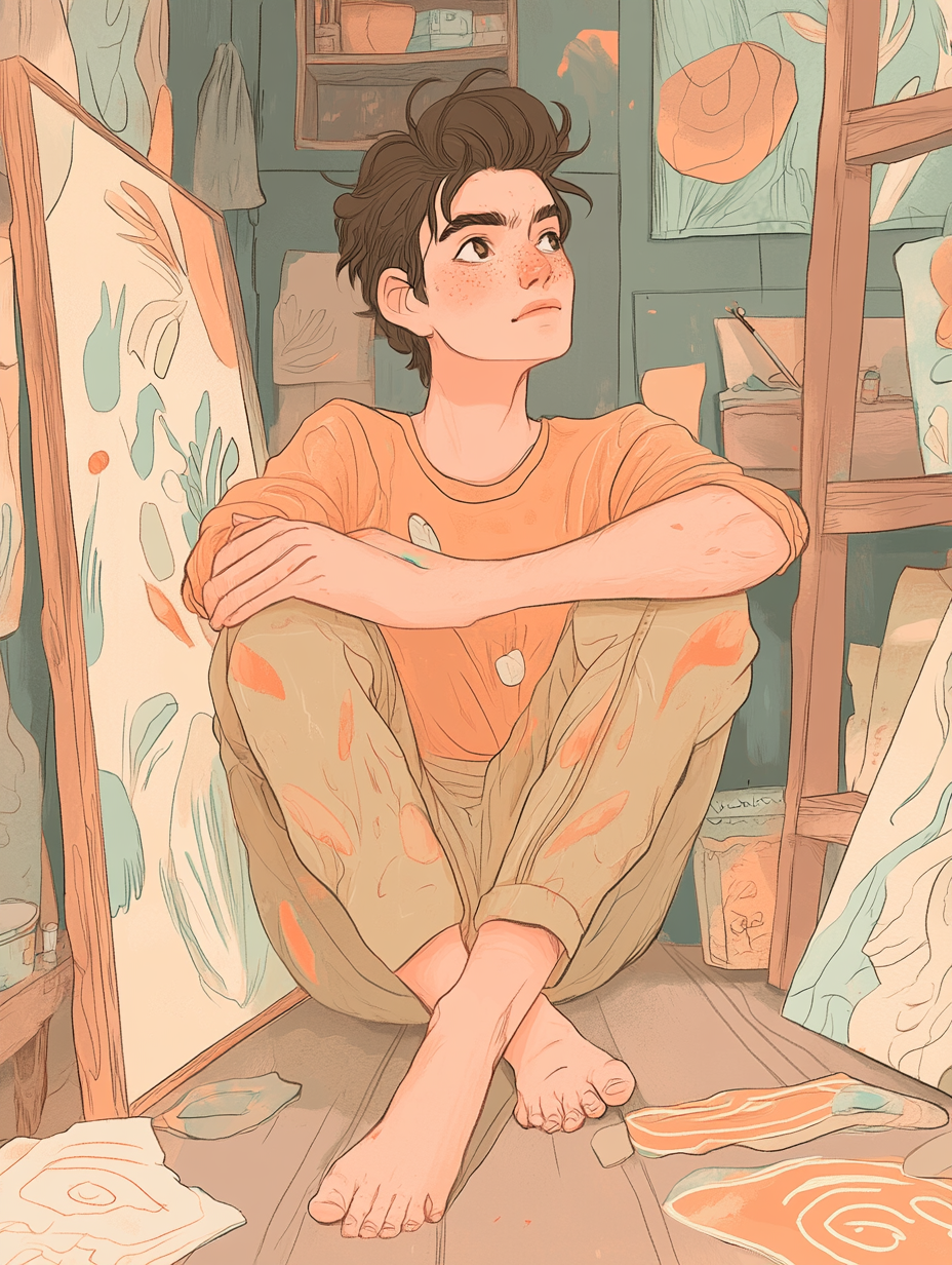 Lummi Illustration - Contemplative Artist in Studio