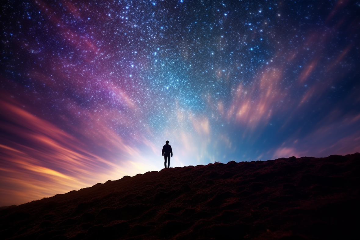 Contemplator Amidst Cosmic Dusk Photo on Lummi