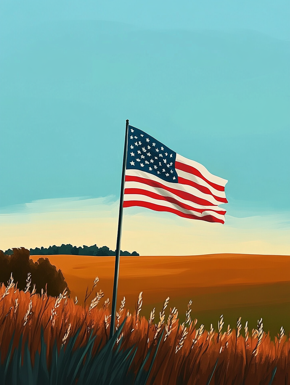 American Flag in Golden Field Illustration on Lummi