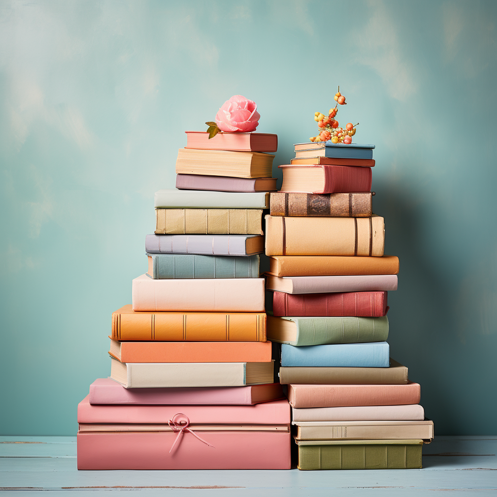 Pastel Book Stack with Floral Accent Photo on Lummi