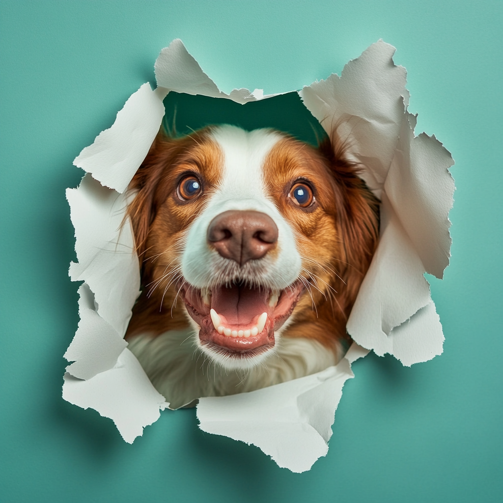 Cheerful Dog Peeking Through Paper Photo on Lummi