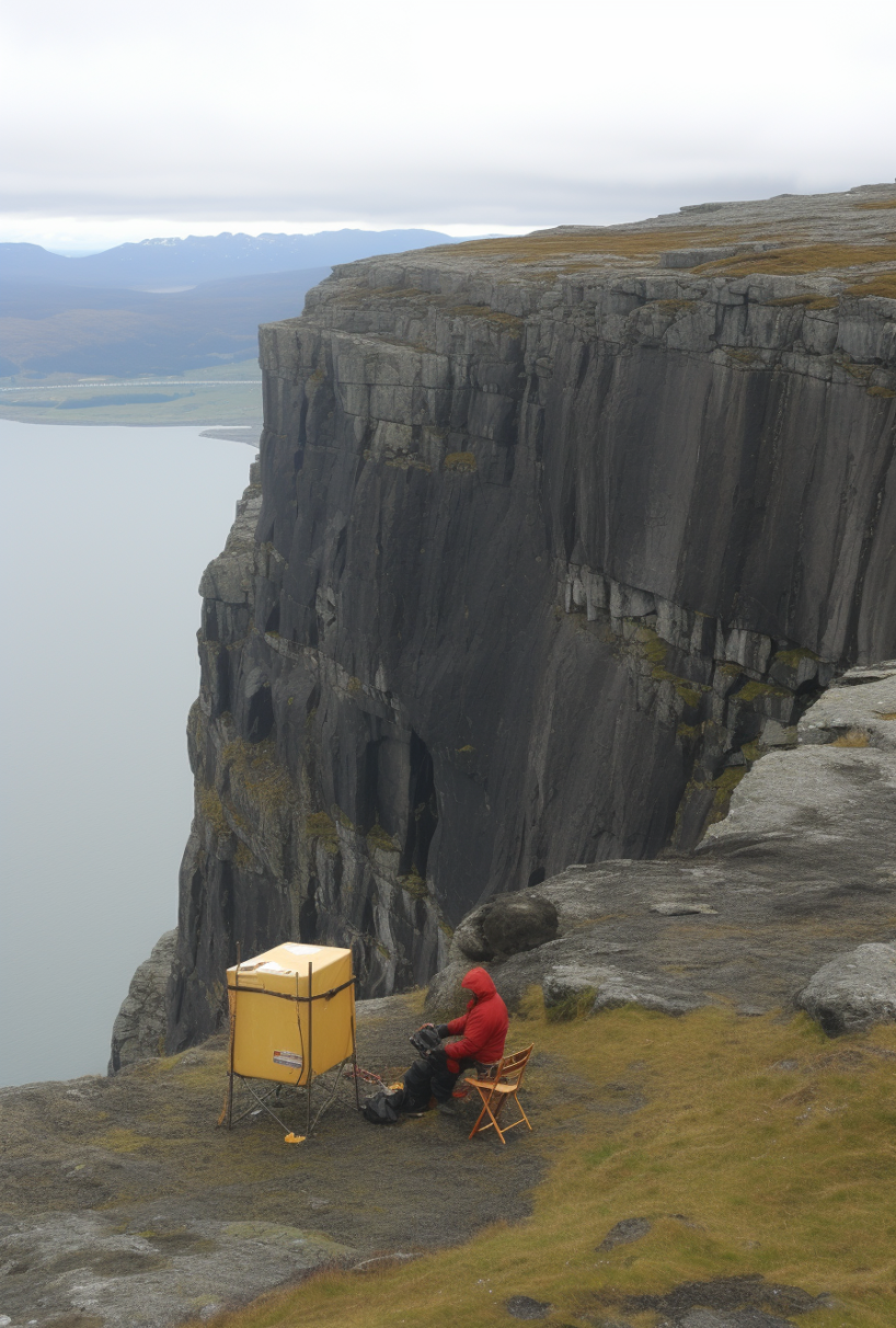 Lummi Photo - Observer in Red at Cliffside Outpost