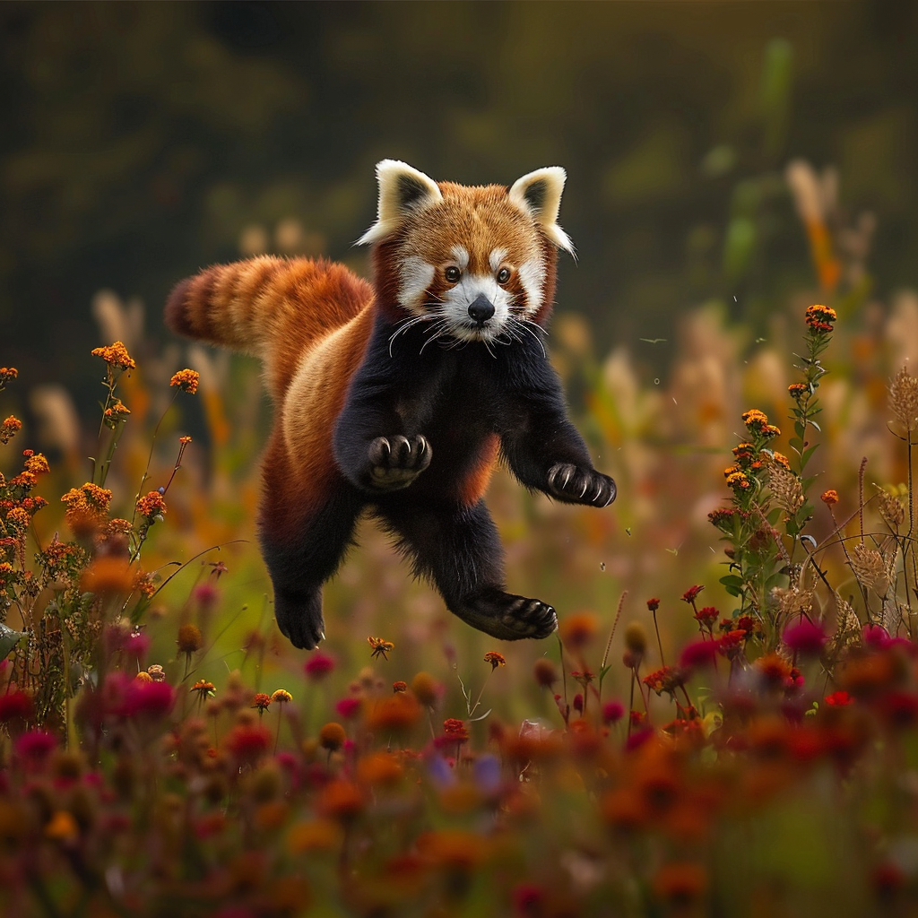 Mid-Jump Red Panda Photo on Lummi
