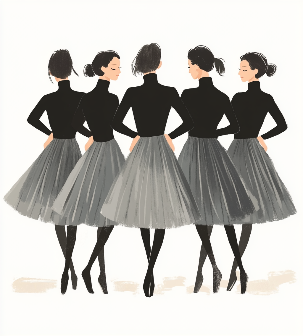 Symmetrical Illustration of Five Women Dancers Illustration on Lummi