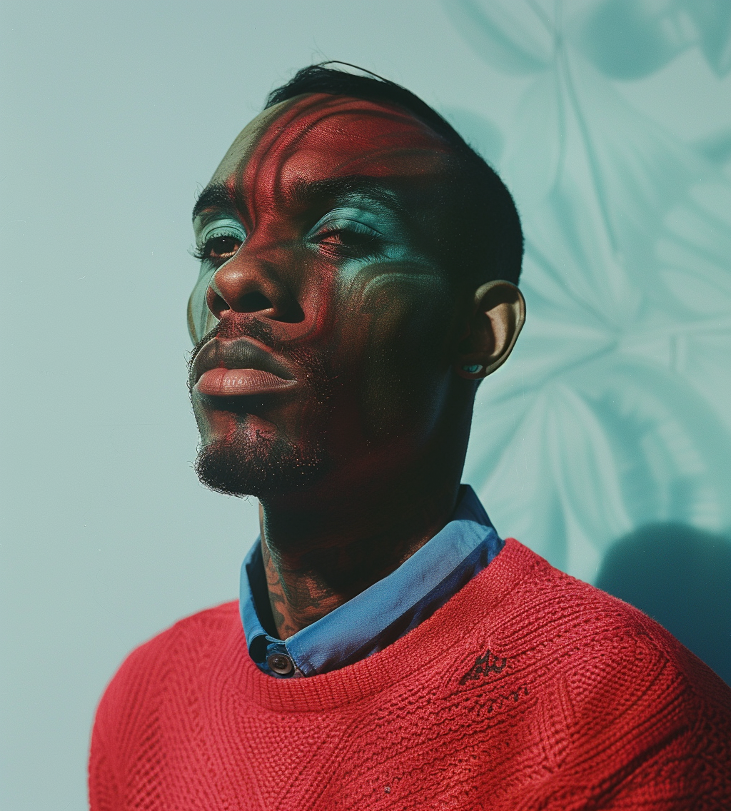 Man Lit by Red and Blue Photo on Lummi