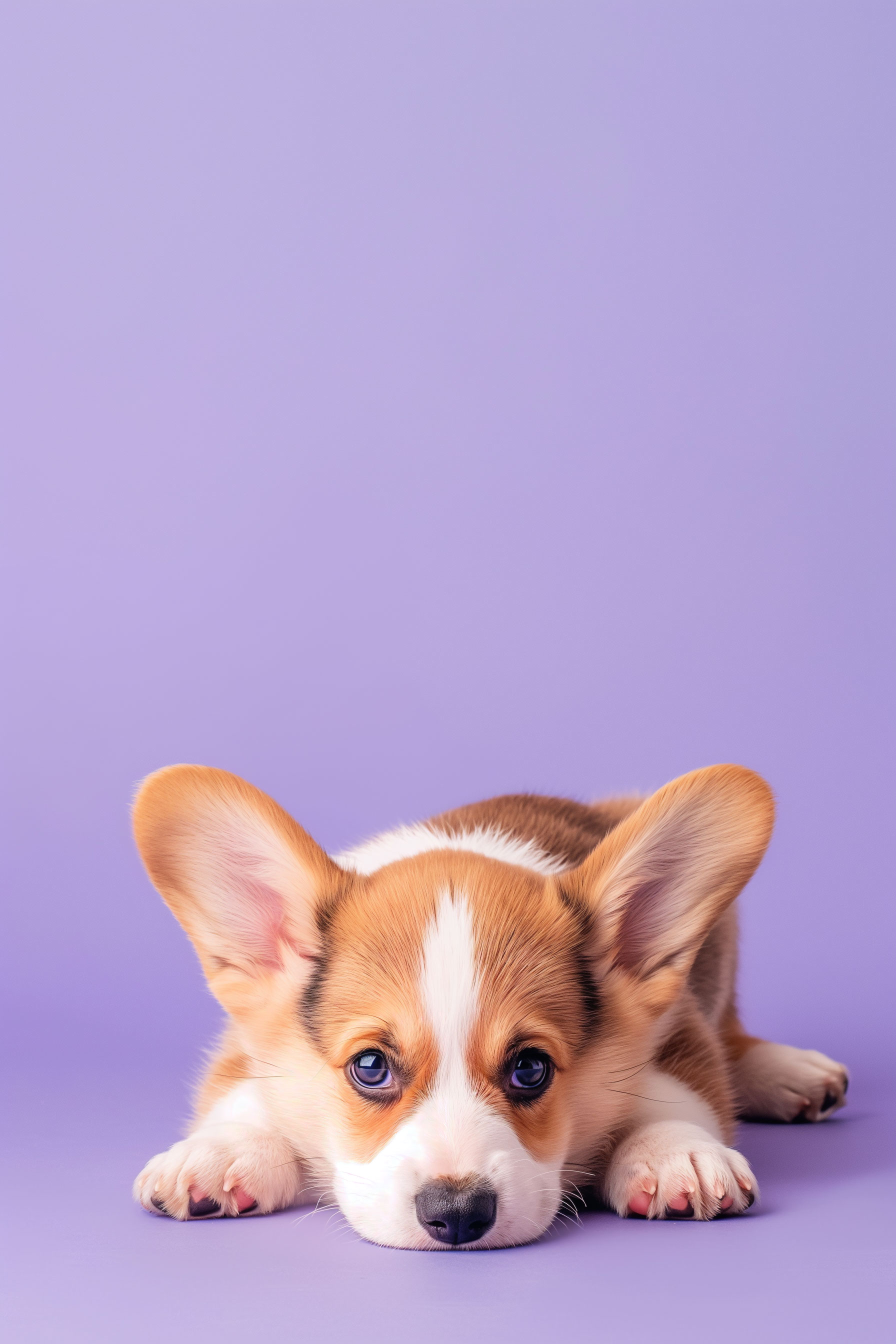 Adorable Corgi Puppy on Purple Background Photo on Lummi