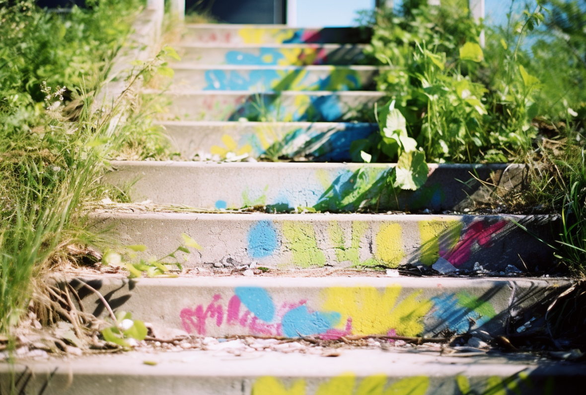 Lummi Photo - Graffiti Splashed Nature Reclaimed Steps