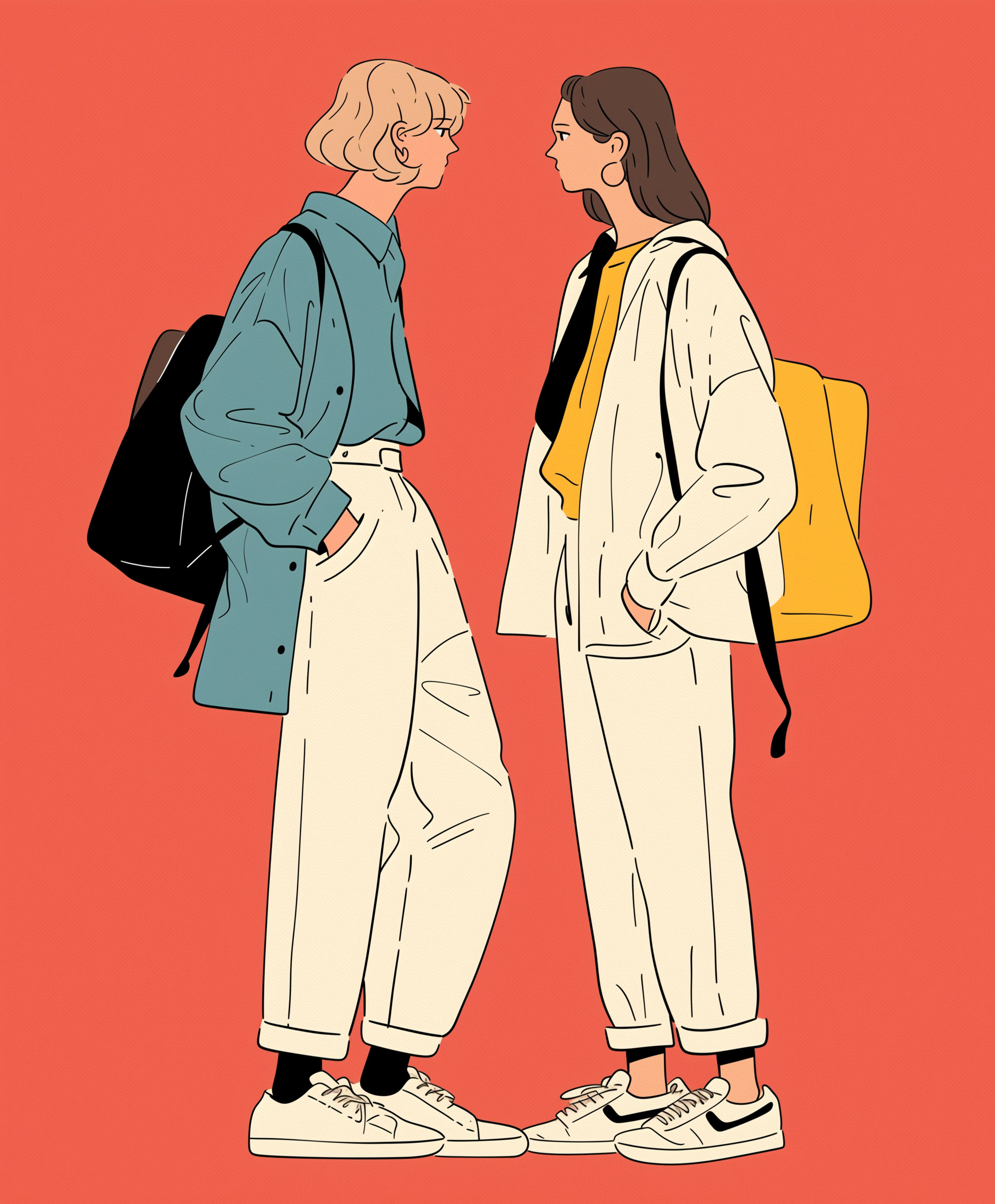 Two People Conversing Against Red Background Illustration on Lummi