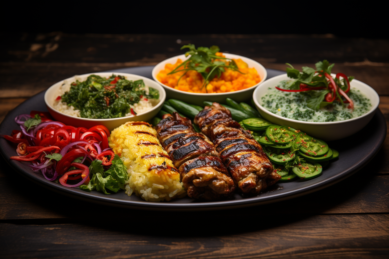 Grilled Kebabs with Assorted Sides Platter Photo on Lummi