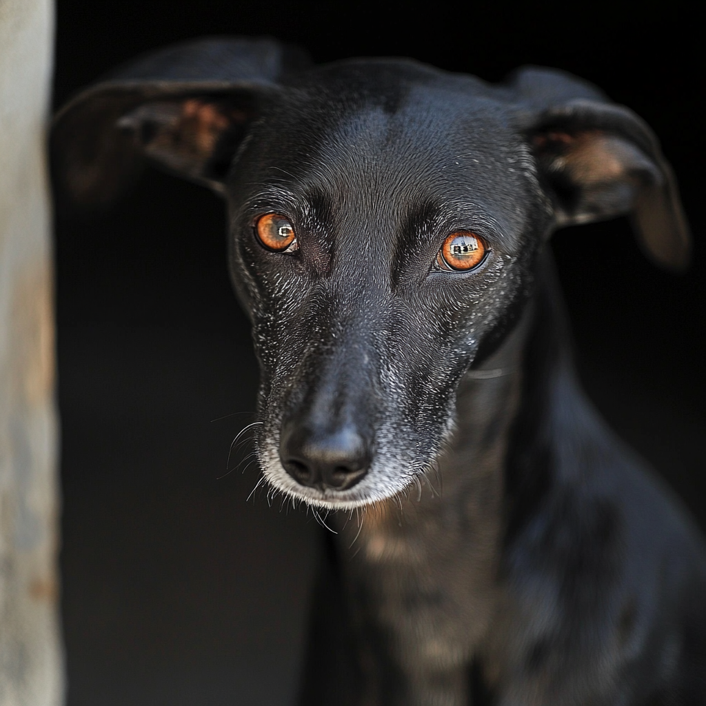 Lummi Photo - Sleek Black Dog with Amber Eyes