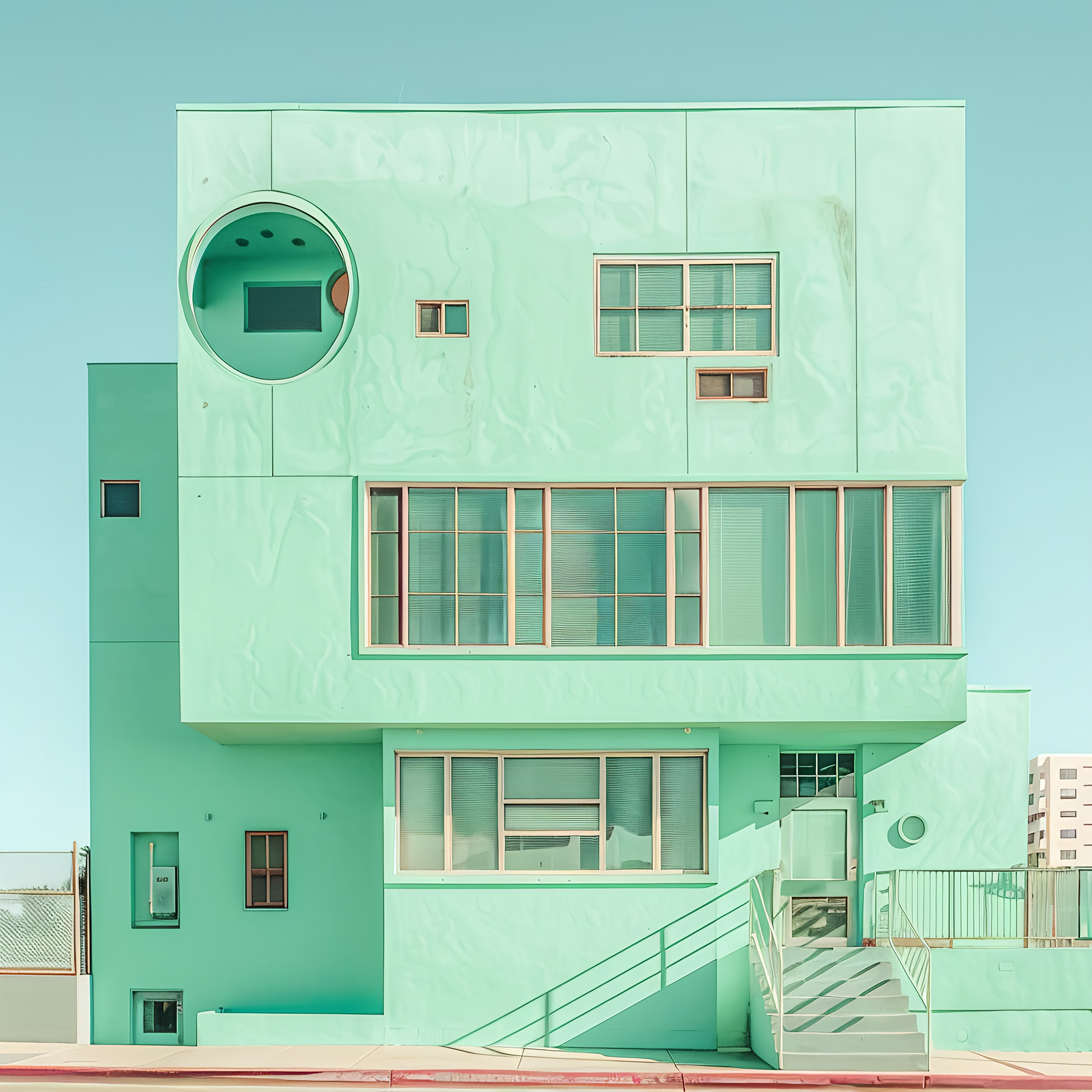 Modern Minimalist Building with Mint Green Facade Photo on Lummi
