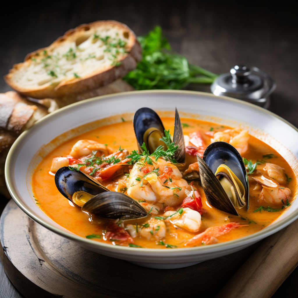 Artisanal Seafood Bouillabaisse with Toasted Bread Photo on Lummi