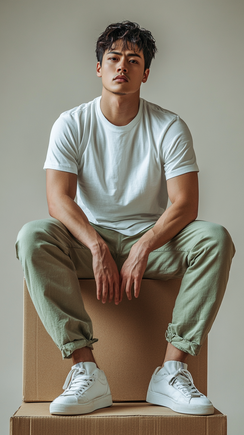 Young Man Sitting on Cardboard Box Photo on Lummi