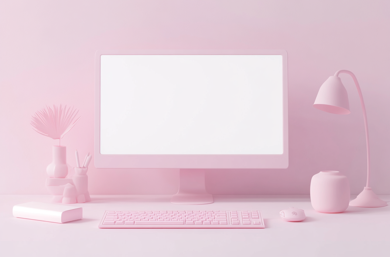 Lummi Photo - Minimalist Pink Workspace Lummi Photo - Minimalist Pink Workspace