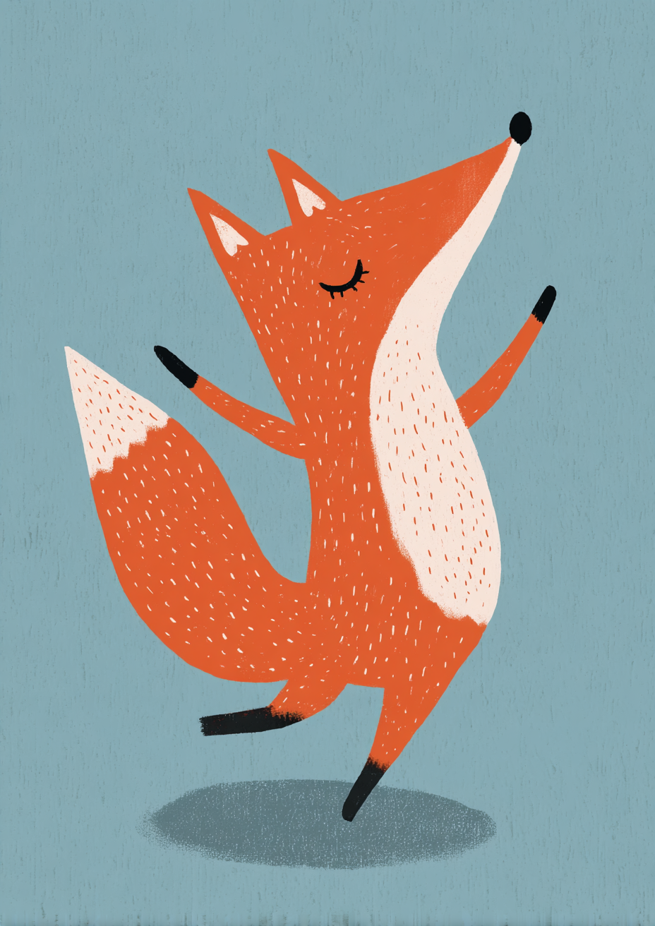 Dancing Orange Fox Illustration on Lummi