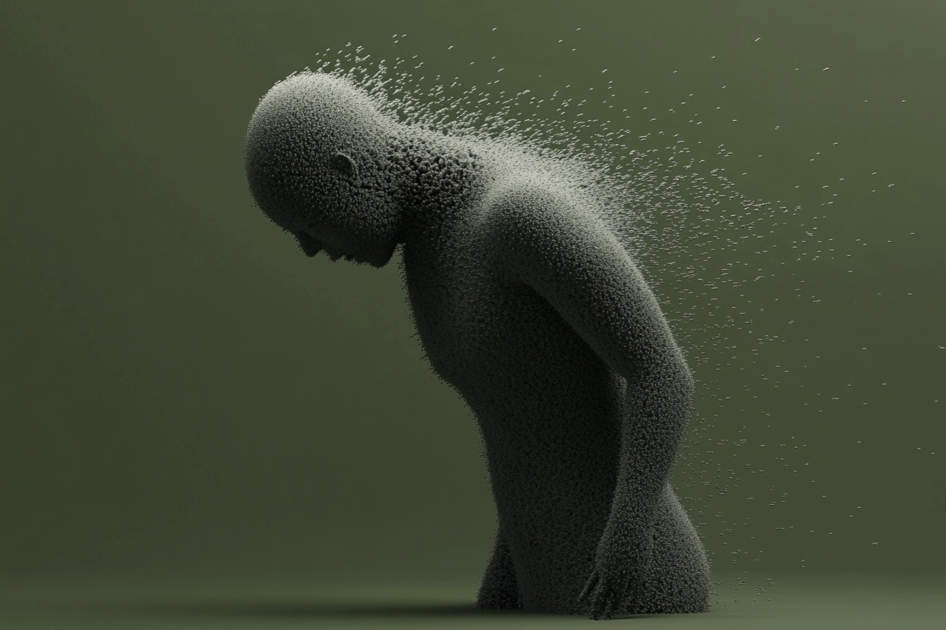 Disintegrating Human Figure 3D Image on Lummi