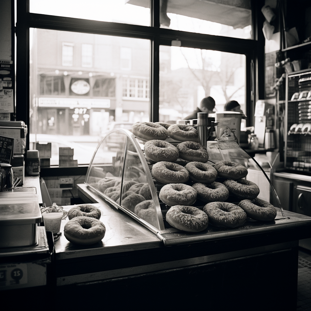 Lummi Photo - Timeless Bakery Deli Bagels Display in Monochrome